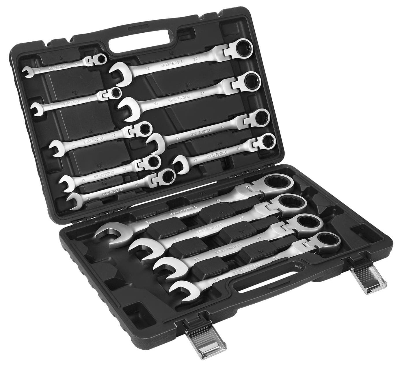 Kombinuotų raktų su terkšle (lankstomi) rinkinys 13 vnt. 8–32 mm ...